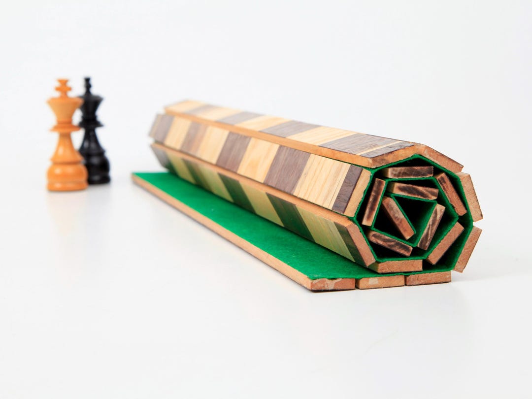 Vintage Roll-up Chess Board 44x44 Cm./ 17,5x17,5 In., Handmade Wooden ...