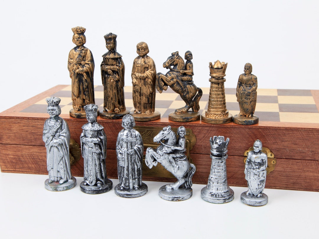 Large Figurine Chess Set With Folding Chess Board, KH 10cm/4", 1970's ...