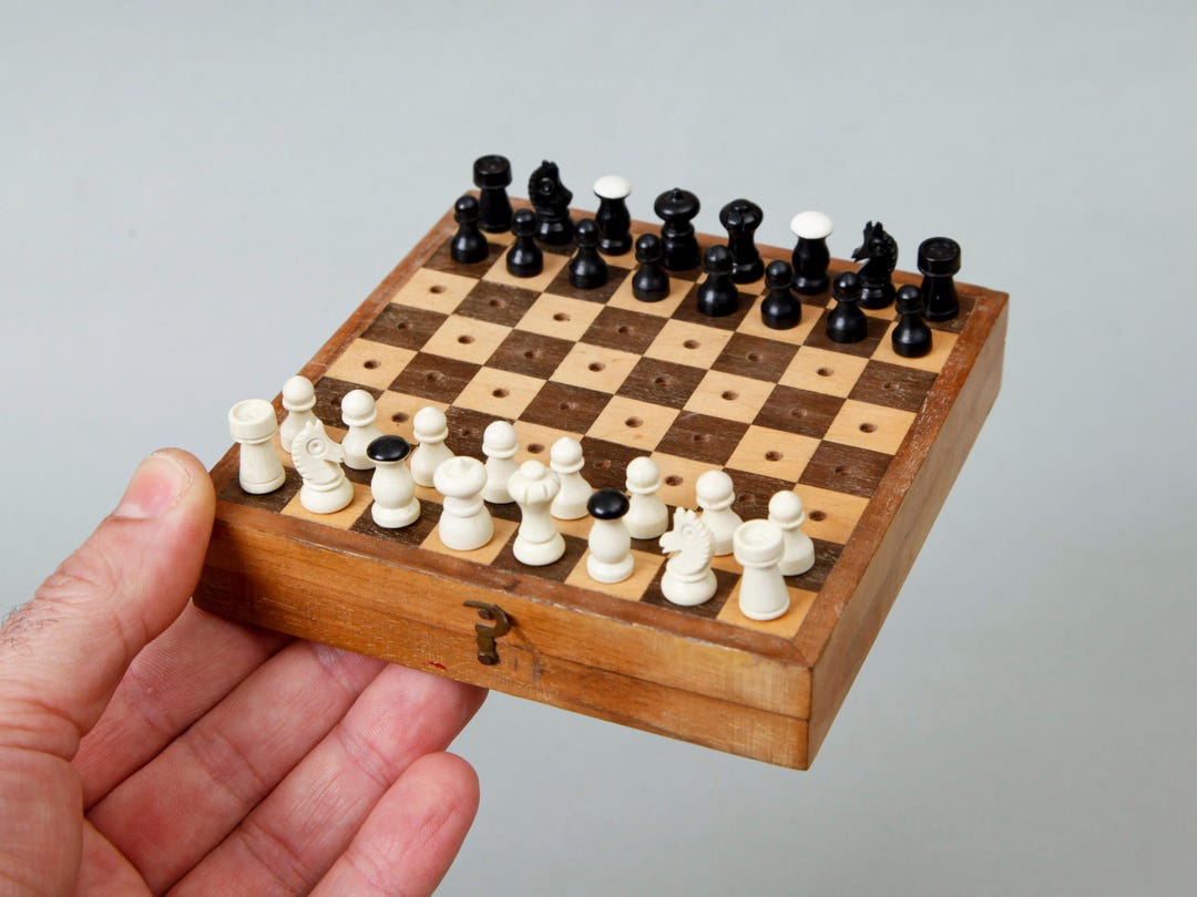 Old Austrian Travel Chess Set, Vintage Miniature Pegged Chess Set W ...