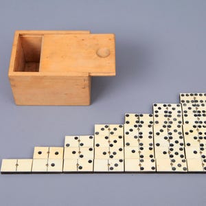 Antique or Vintage Bone Dominoes With Wooden Storage Box, Handmade Bone ...