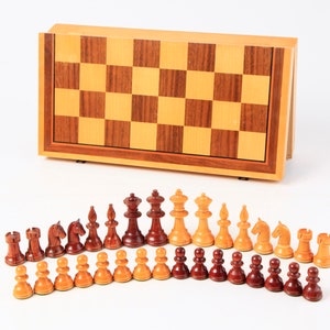 Vintage Swiss Made glass Eyed Chess Set With Marquetry Folding Chess ...