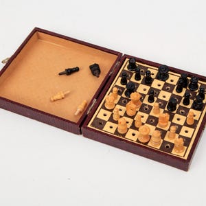 Vintage Miniature Travel Chess Set 10x10cm./ 4x4 In., Small Pegged ...