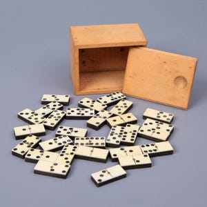 Antique or Vintage Bone Dominoes With Wooden Storage Box, Handmade Bone ...