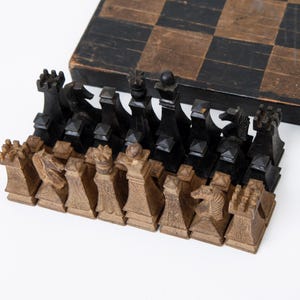 Unique Hand Carved Square Chess Set With Original Folding Chess Board ...
