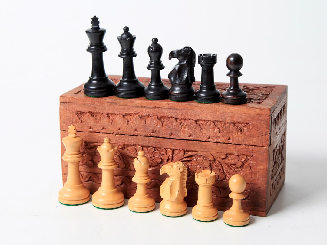 Vintage Exotic Wood Staunton Chess Set, KH 7,5cm / 3"., Heavy Weighted ...