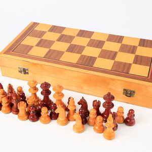 Vintage Swiss Made glass Eyed Chess Set With Marquetry Folding Chess ...