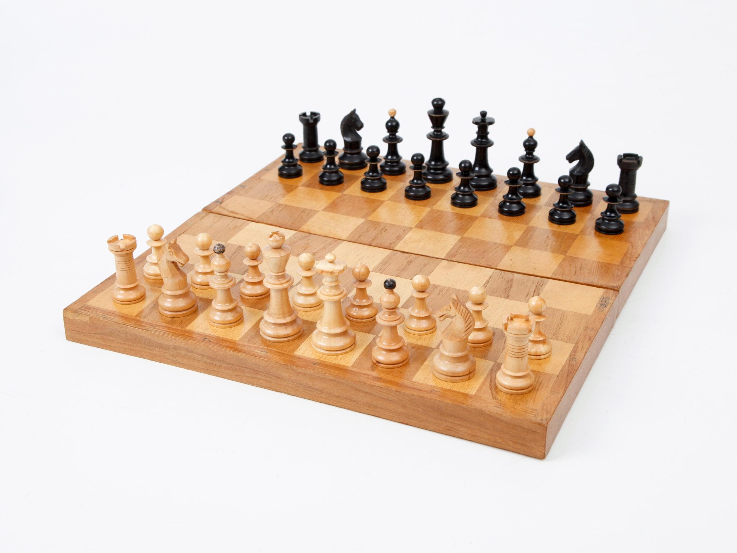 Vintage German Chess Set With Folding Chess Board KH 7,5cm /3", 1960's ...