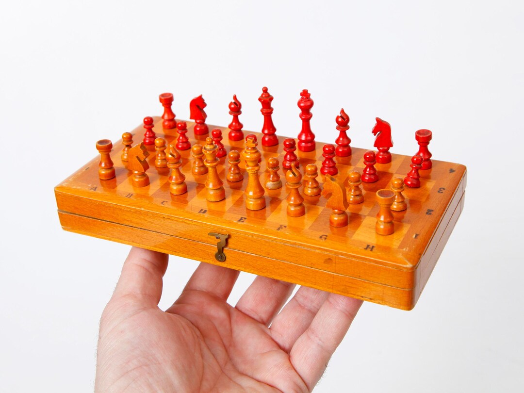 Rare German Travelling Chess Set With Folding Board 20x20 Cm. / 8x8 In ...