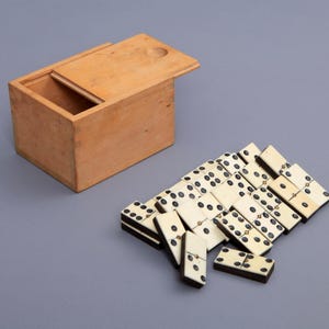 Antique or Vintage Bone Dominoes With Wooden Storage Box, Handmade Bone ...
