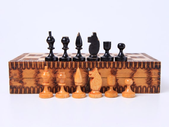 Games & Puzzles Wooden Travel Chess Set with Pyrography Decorated ...