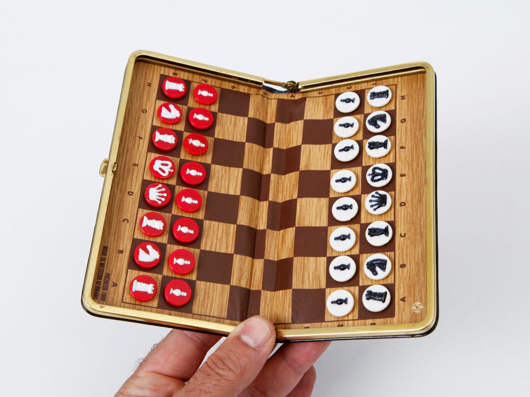 Rare German Travel Chess Set With Leather Case, 1960's Magnetic Pocket ...