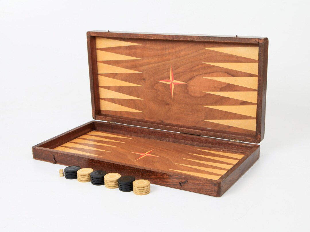 Large Marquetry Chess and Backgammon Folding Board, 48x48 Cm/19x19in, Vintage Wooden Folding ...