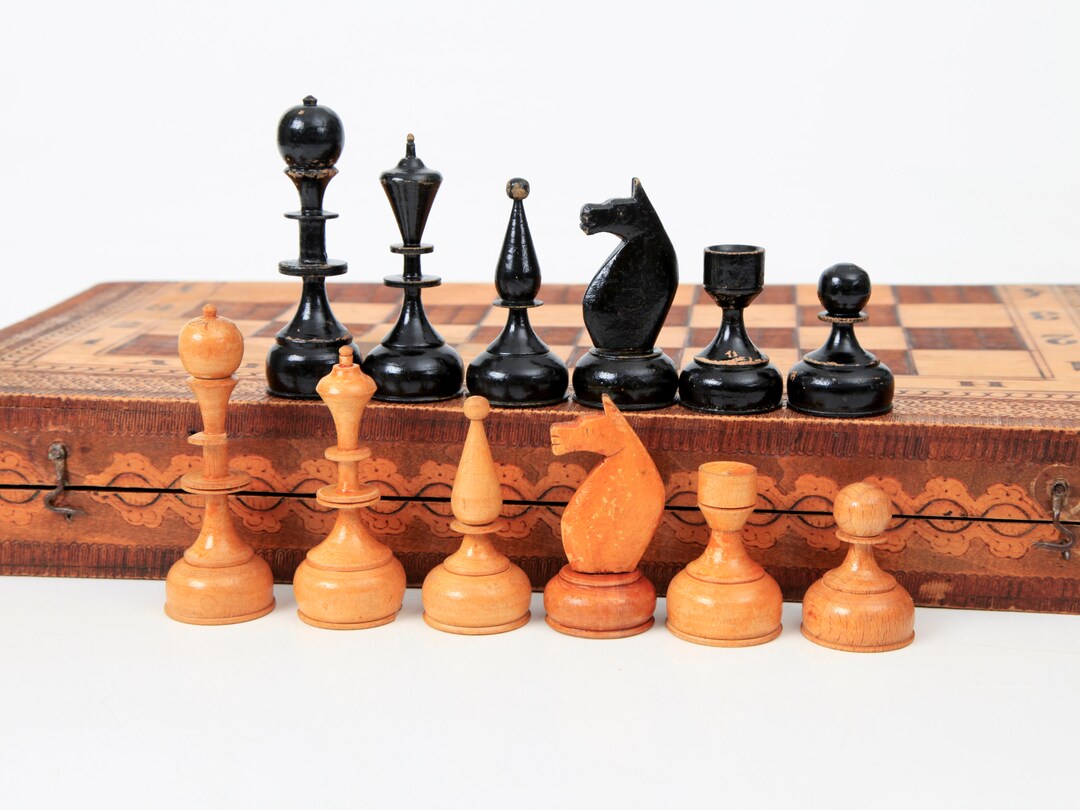 Old East European Chess Set With Folding Board, KH 9,5cm./3,75 ...