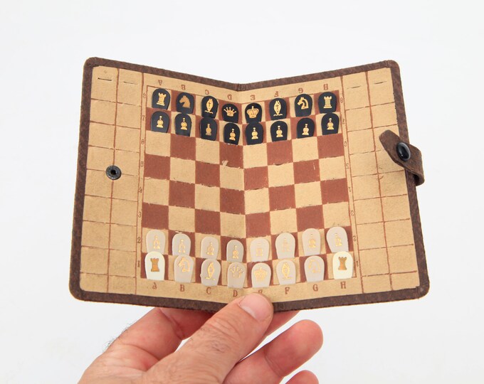 Old Handmade Pocket Chess Set With Flat Pieces, 9x13cm/3.5x5 In ...