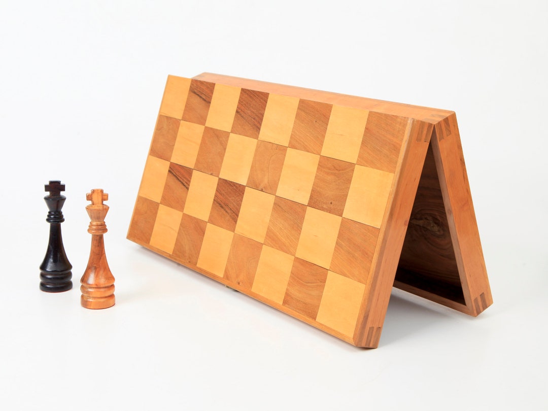 Large Marquetry Folding Chess Board 45x45cm./18x18 In., Vintage Walnut ...