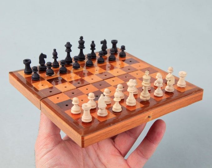 Vintage German Travelling Chess Set With Folding Board 16x16 Cm, Old ...