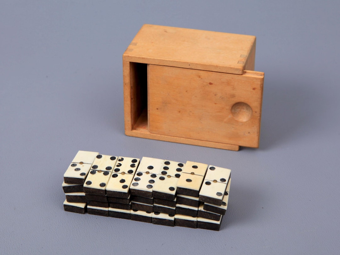 Antique or Vintage Bone Dominoes With Wooden Storage Box, Handmade Bone ...