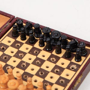 Vintage Miniature Travel Chess Set 10x10cm./ 4x4 In., Small Pegged ...