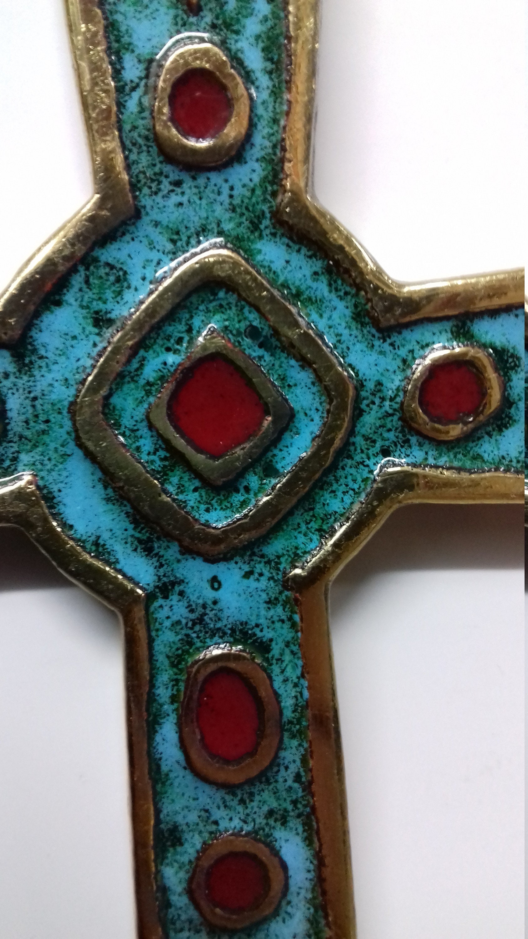 Bronze enamelled medieval style cross pendant