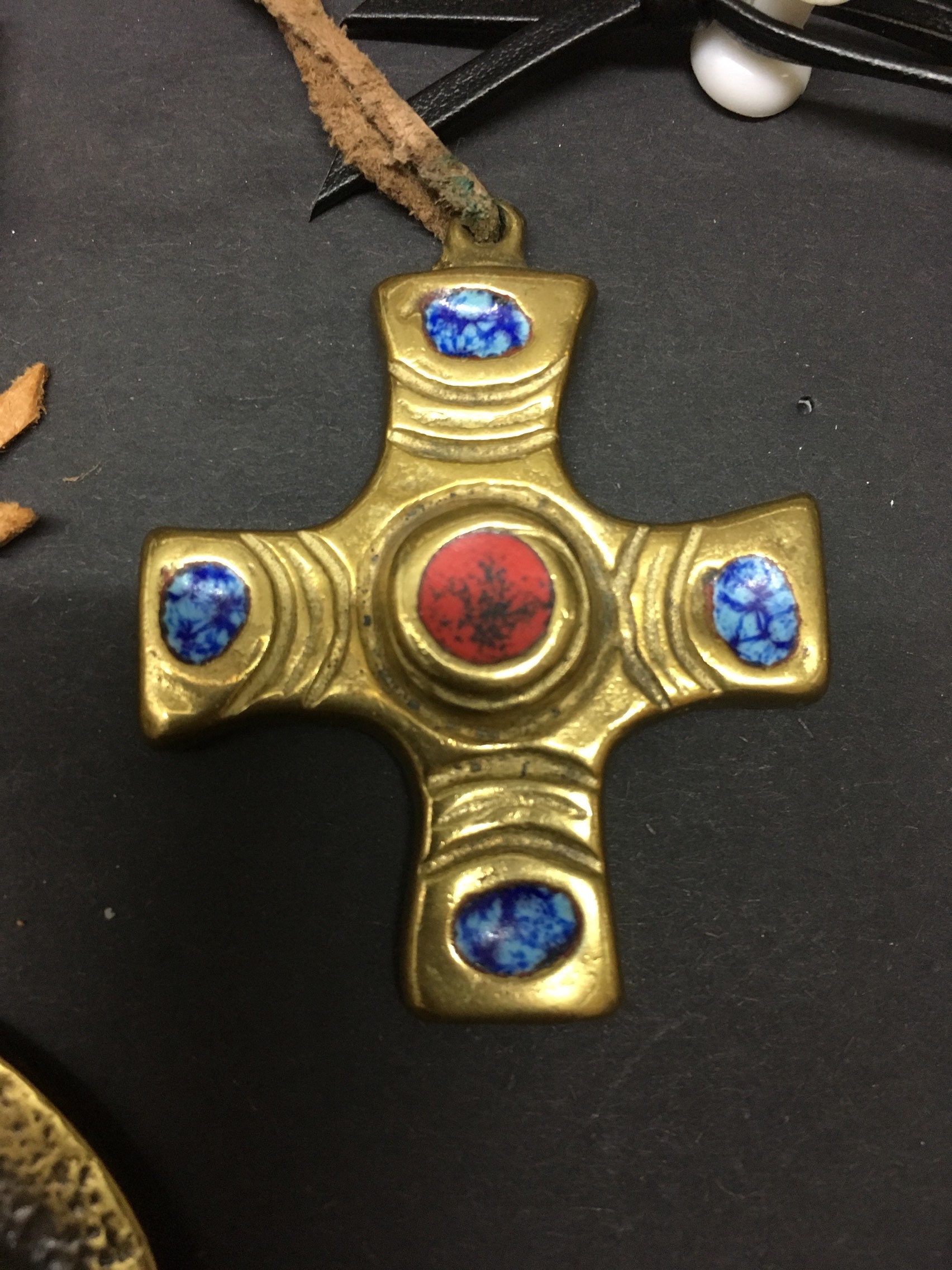 Bronze enamelled medieval style cross pendant