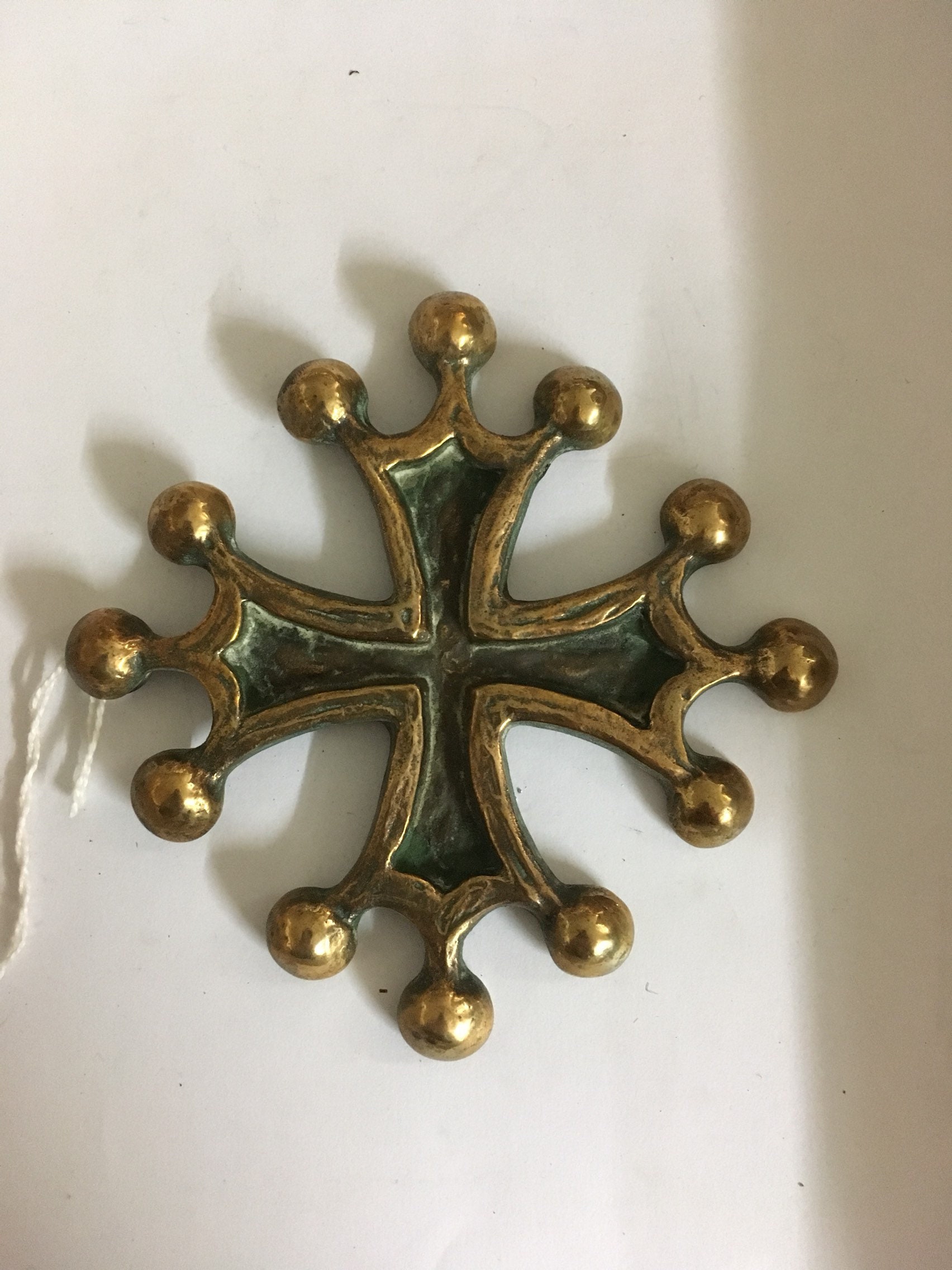 Bronze enamelled medieval style cross pendant