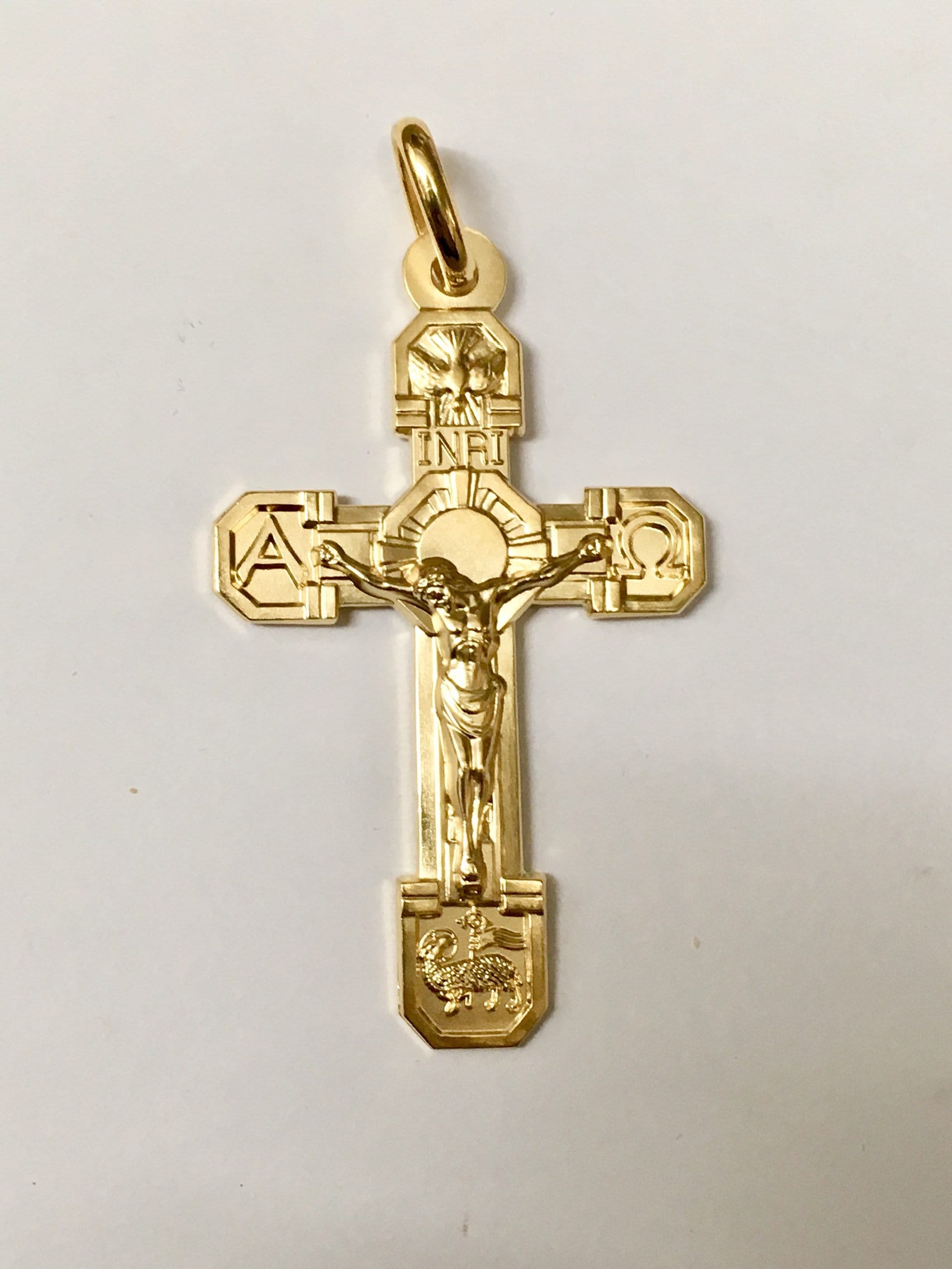 pendant Cross heavy gold plated french religious art agnus dei alpha ...