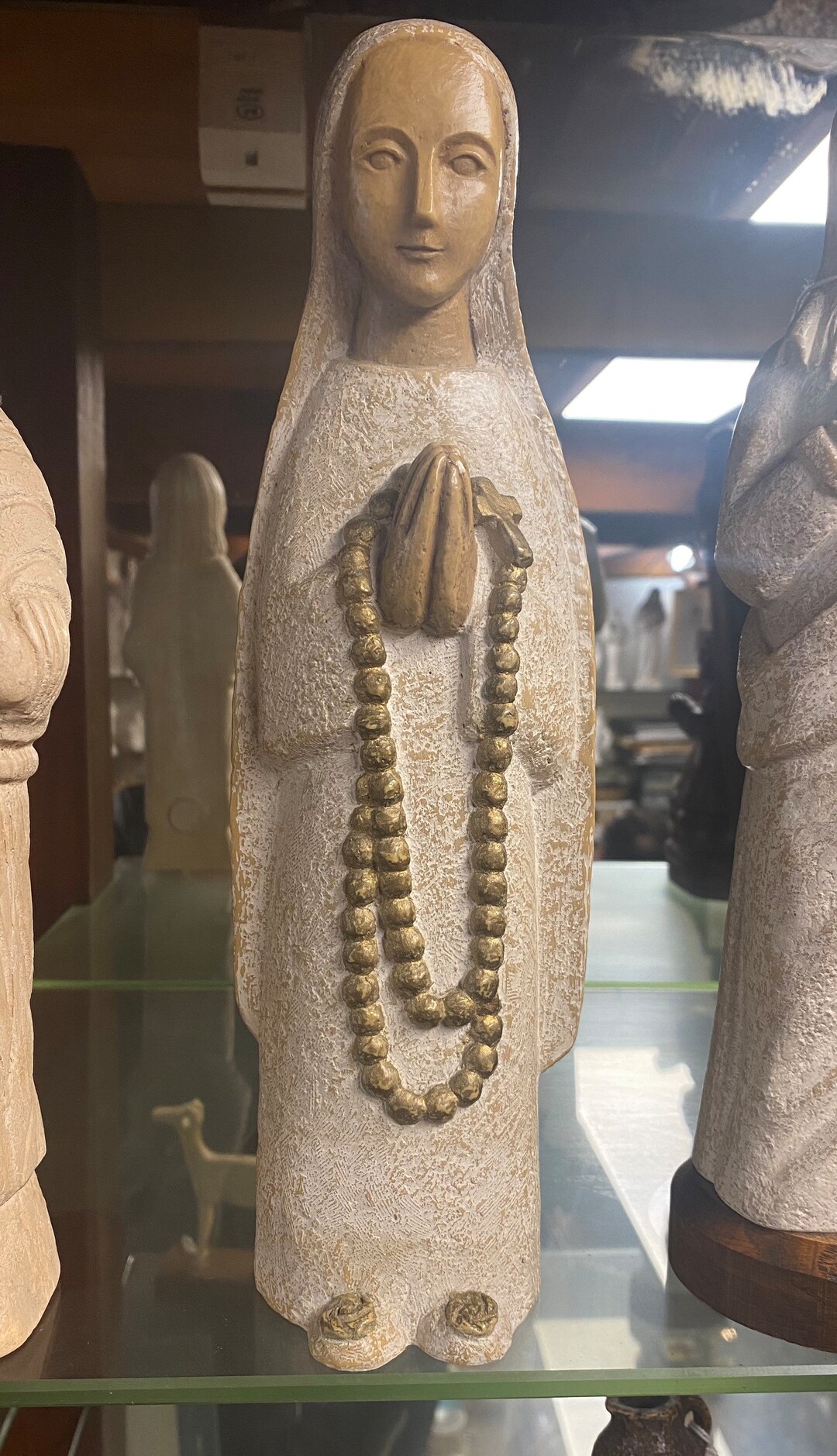 Statue of the Virgin Mary in Stone Holding a Rosary - Etsy