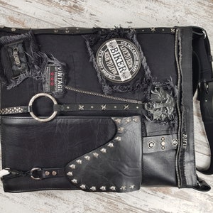 Black Wild Lone Wolf Leather Bag Purse Biker Motorbike Distressed Jeans ...