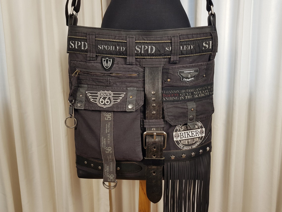 Woman Bag "biker" Made of Genuine Leather, Jeans and Belts. - Etsy