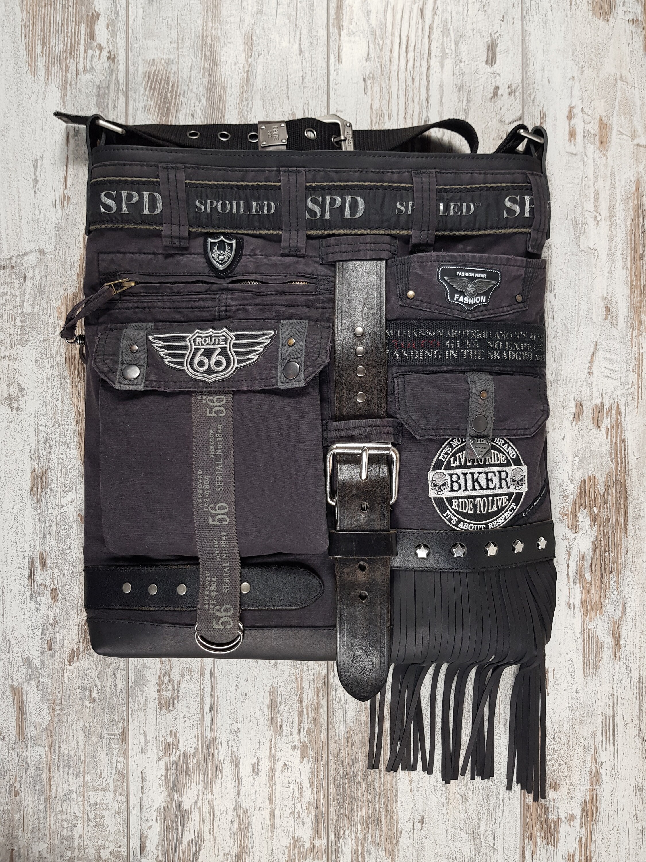 Woman Bag "biker" Made of Genuine Leather, Jeans and Belts. - Etsy