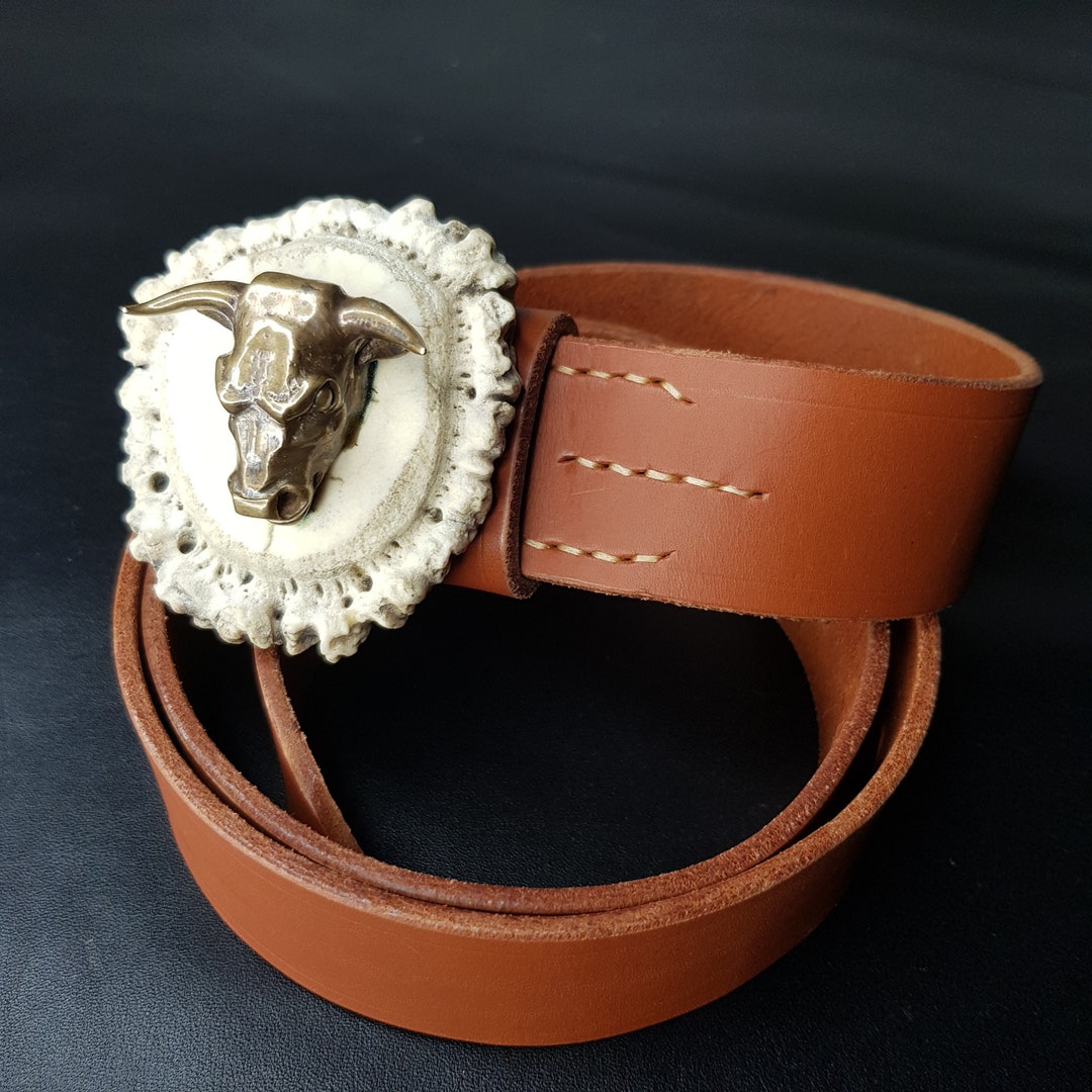 NEW Handmade Leather Belt "bull" Symbol of 2021, Buckle From the Horn ...
