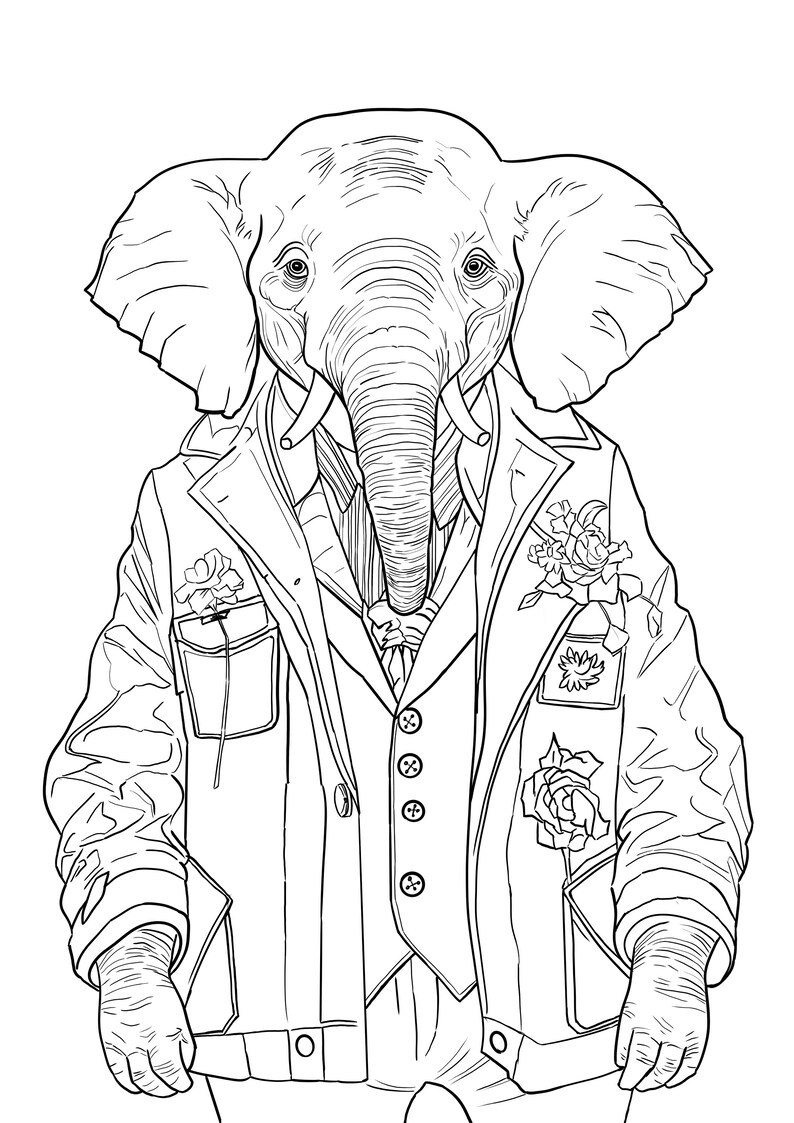 Coloring Pages of Animals in Clothes for Children and Adults to Print ...