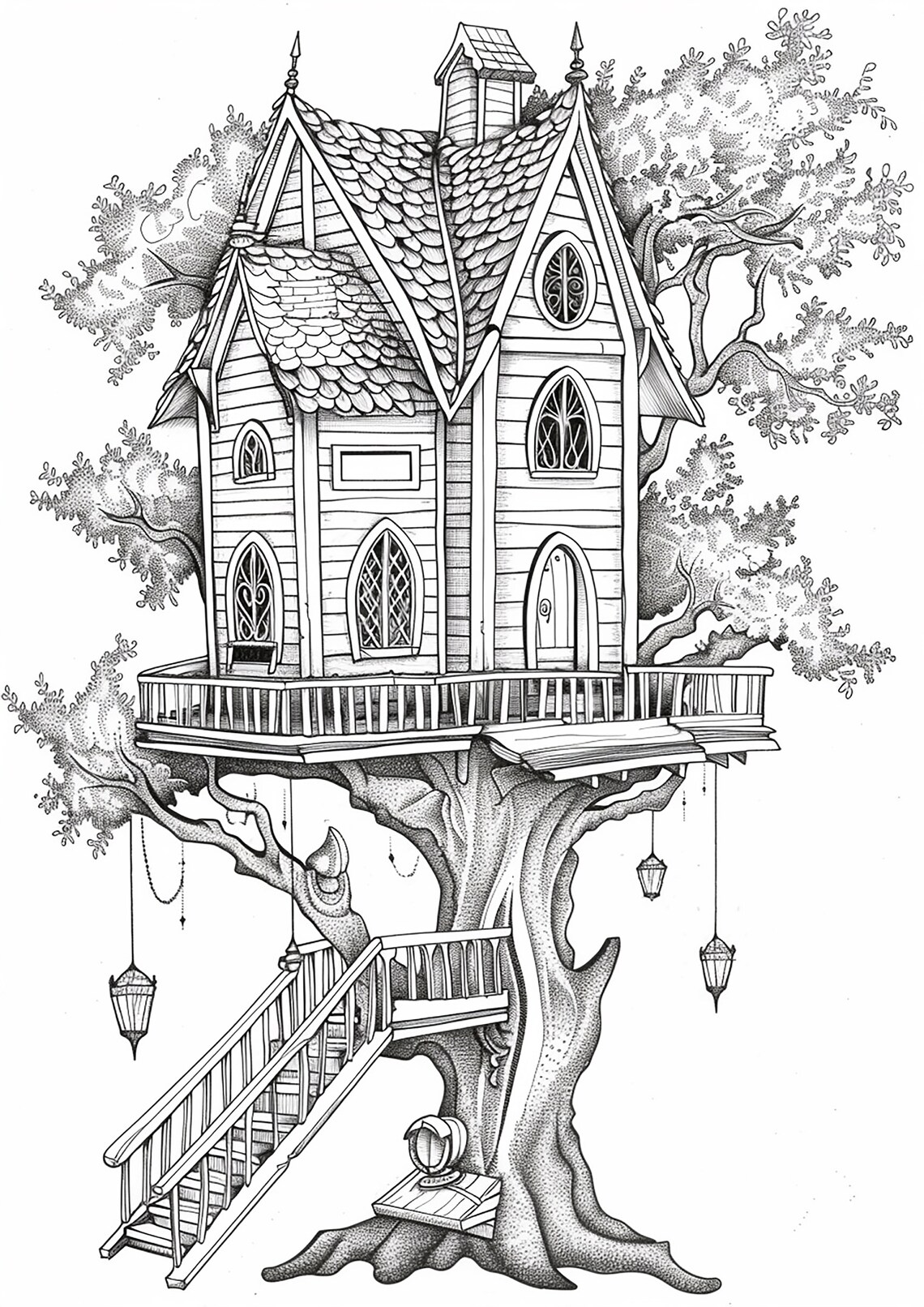 Fairy Houses Coloring Pages for Children and Adults to Print - Etsy