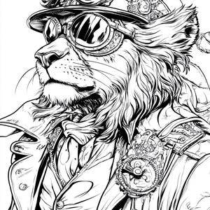 Аnimals in Steampunk Clothing Coloring Pages for Children and Adults - Etsy