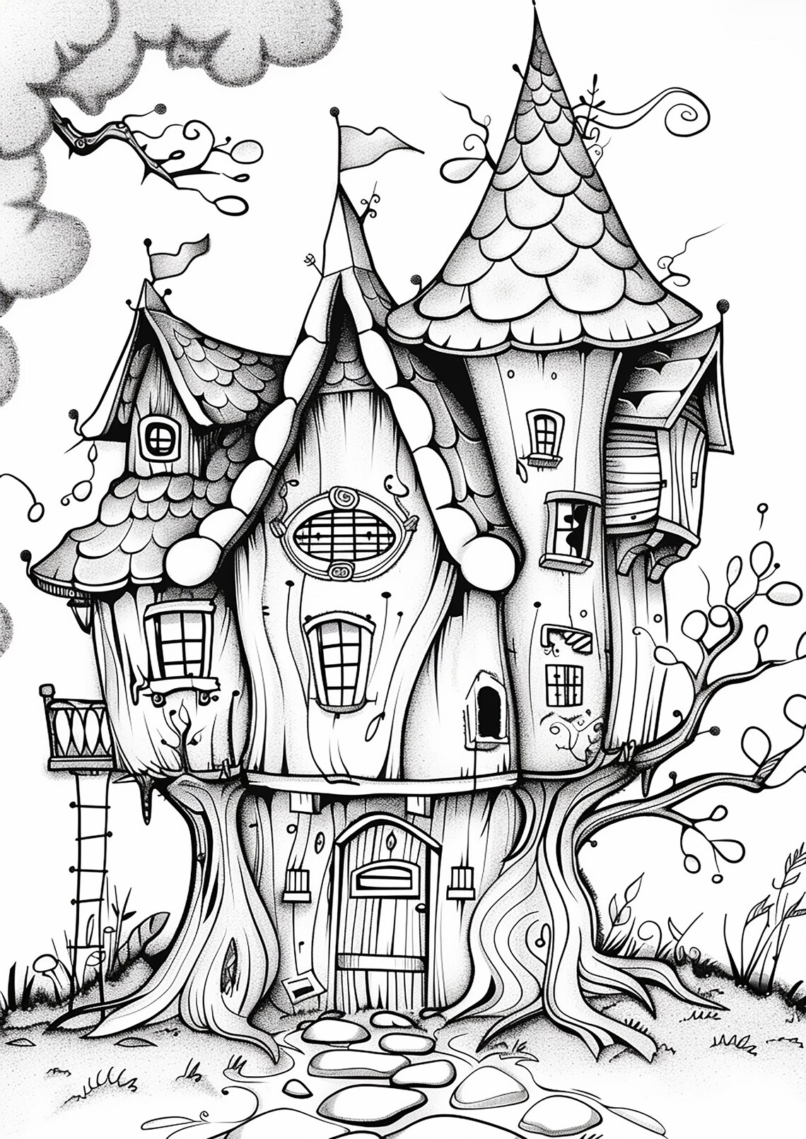Fairy Houses Coloring Pages for Children and Adults to Print - Etsy