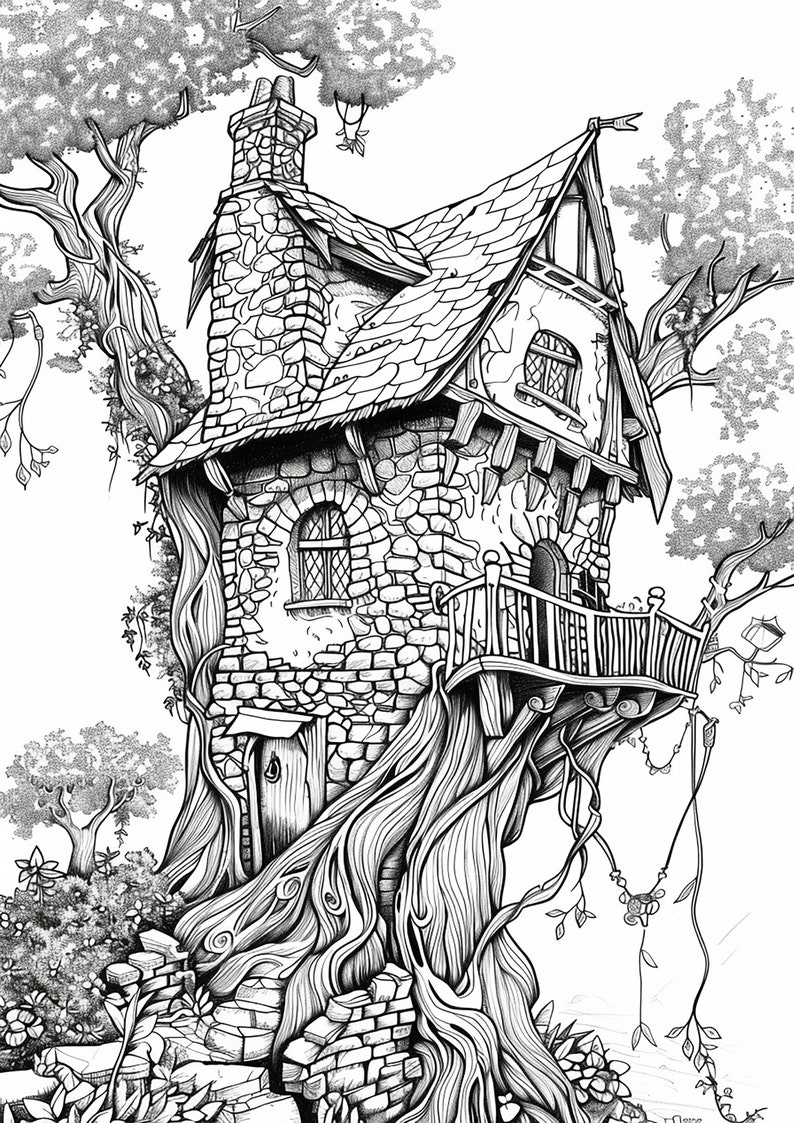 Fairy Houses Coloring Pages for Children and Adults to Print - Etsy