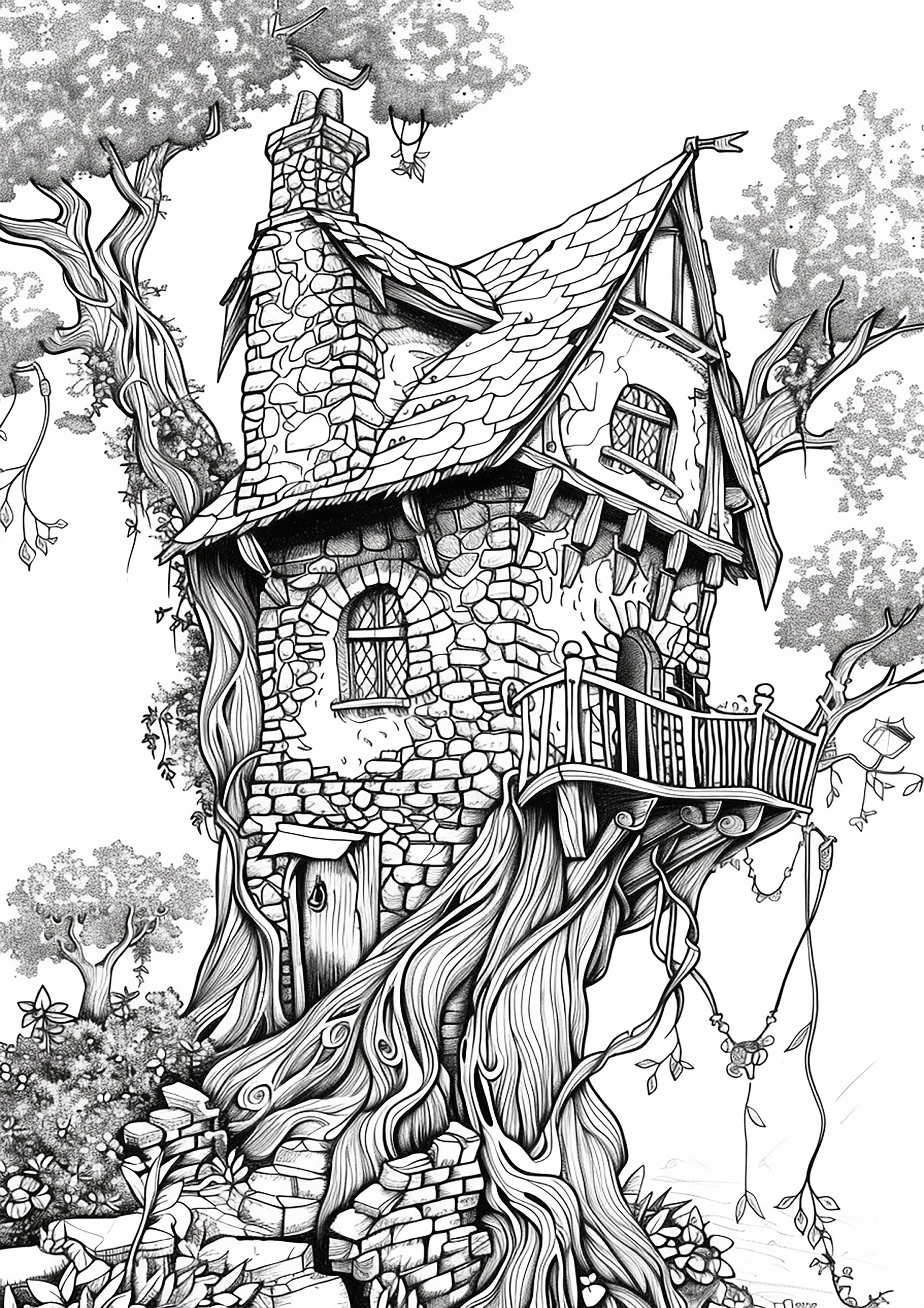 Fairy Houses Coloring Pages for Children and Adults to Print - Etsy