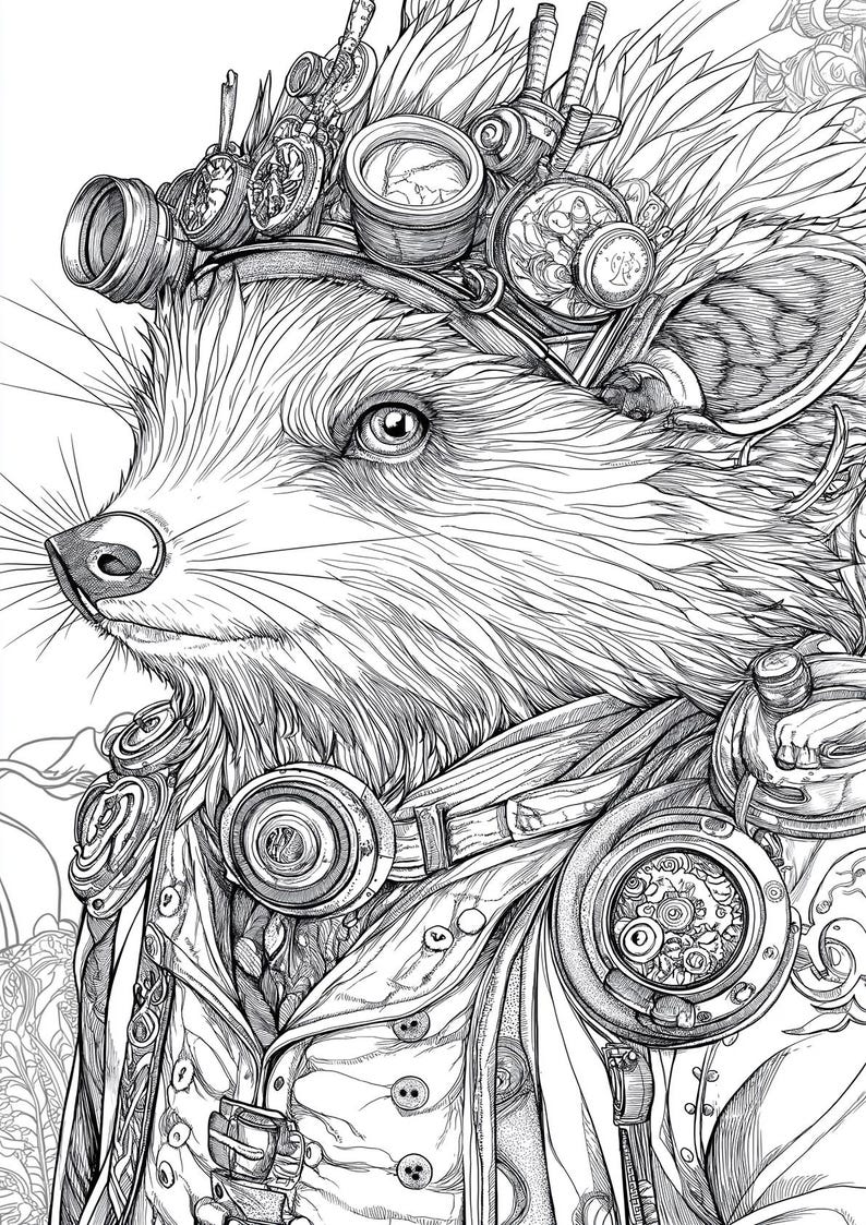 Аnimals in Steampunk Clothing Coloring Pages for Children and Adults - Etsy