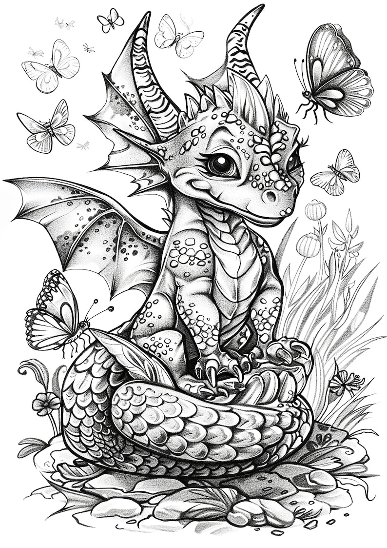 Fairy Dragons Coloring Pages for Children and Adults to Print - Etsy