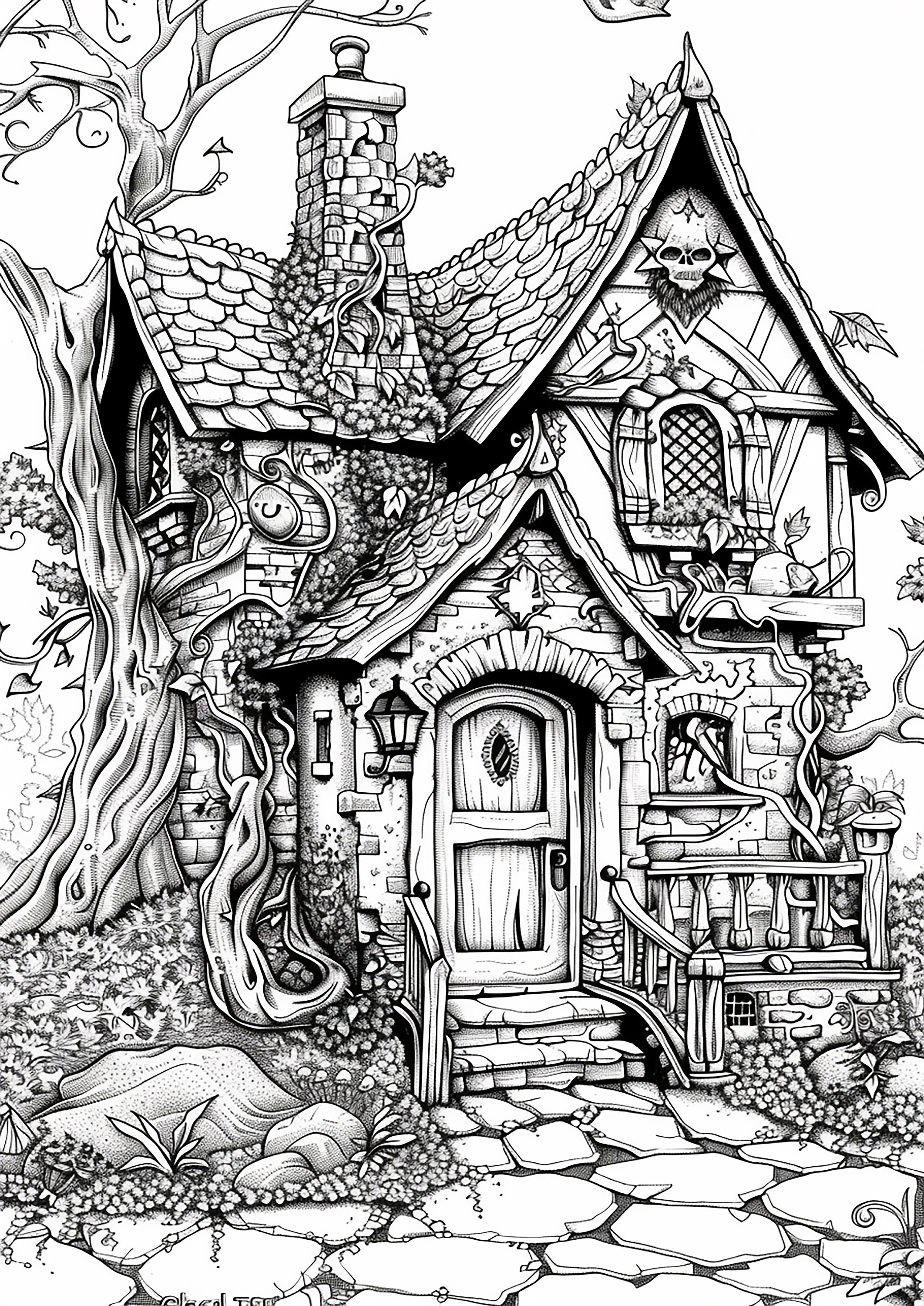 Fairy Houses Coloring Pages for Children and Adults to Print - Etsy