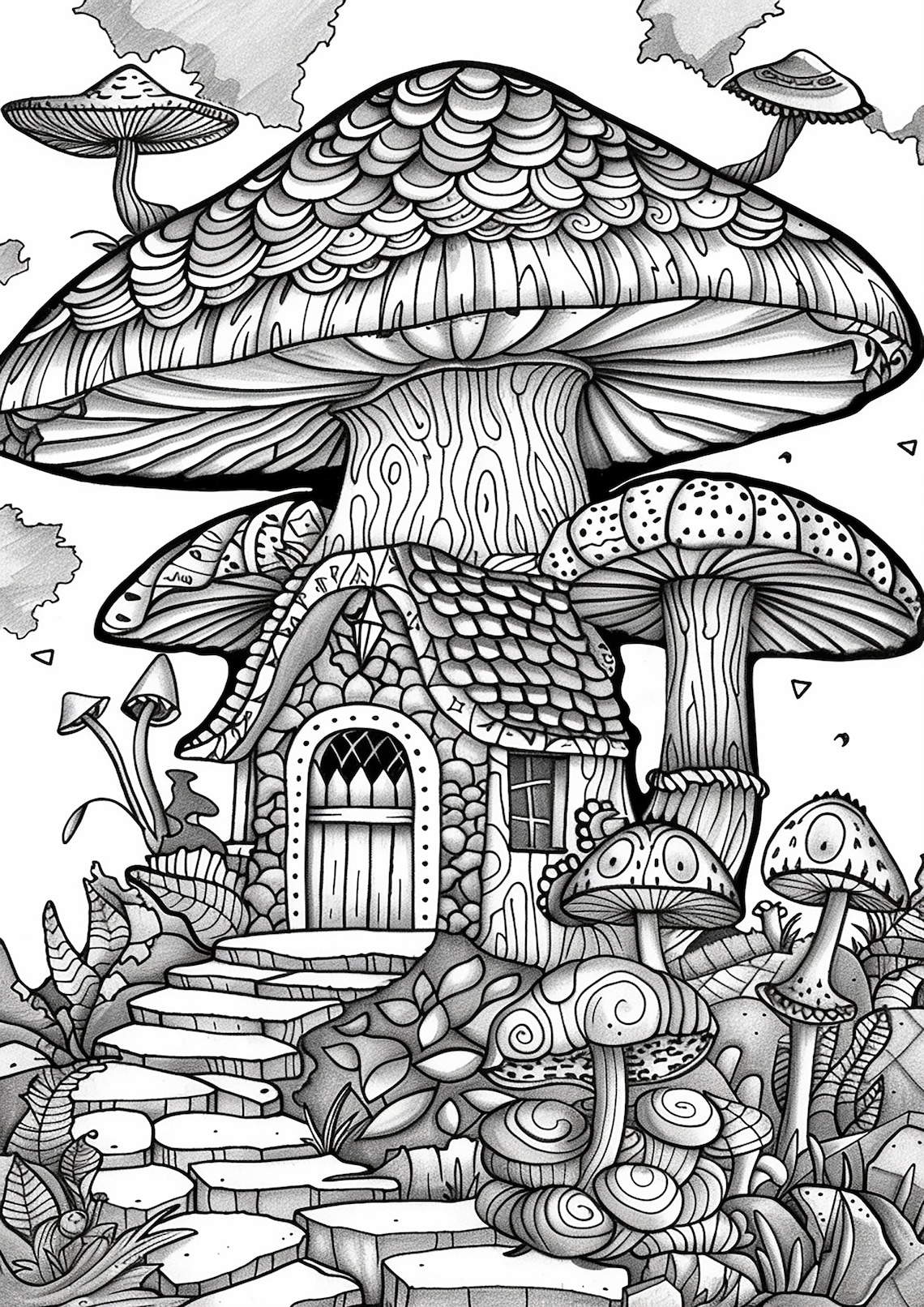 Fairy Houses Coloring Pages for Children and Adults to Print - Etsy