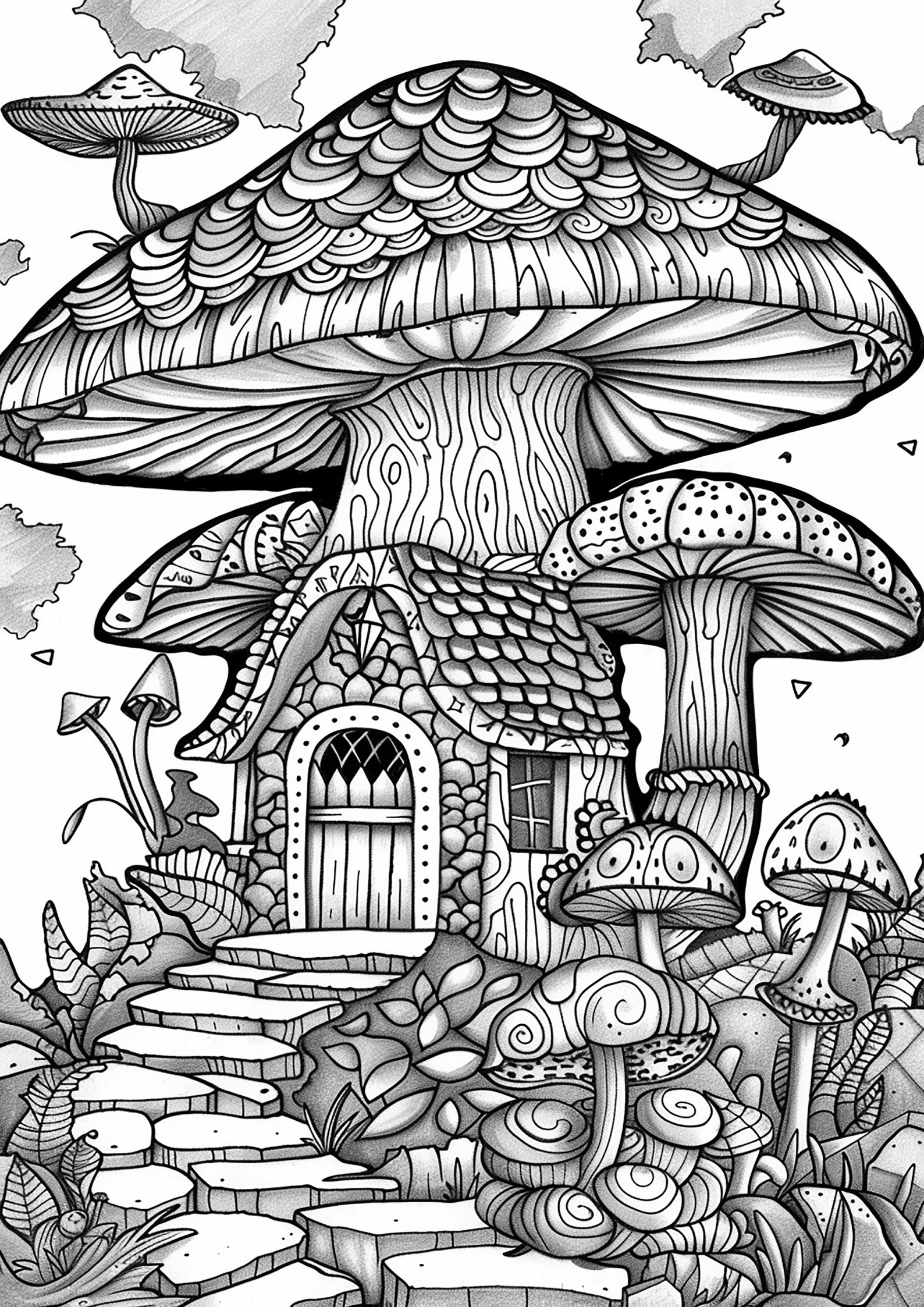 Fairy Houses Coloring Pages for Children and Adults to Print - Etsy