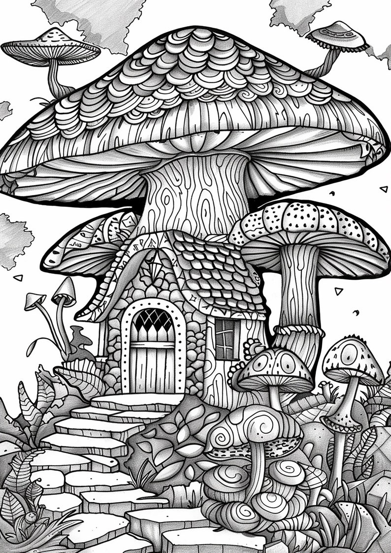 Fairy Houses Coloring Pages for Children and Adults to Print - Etsy