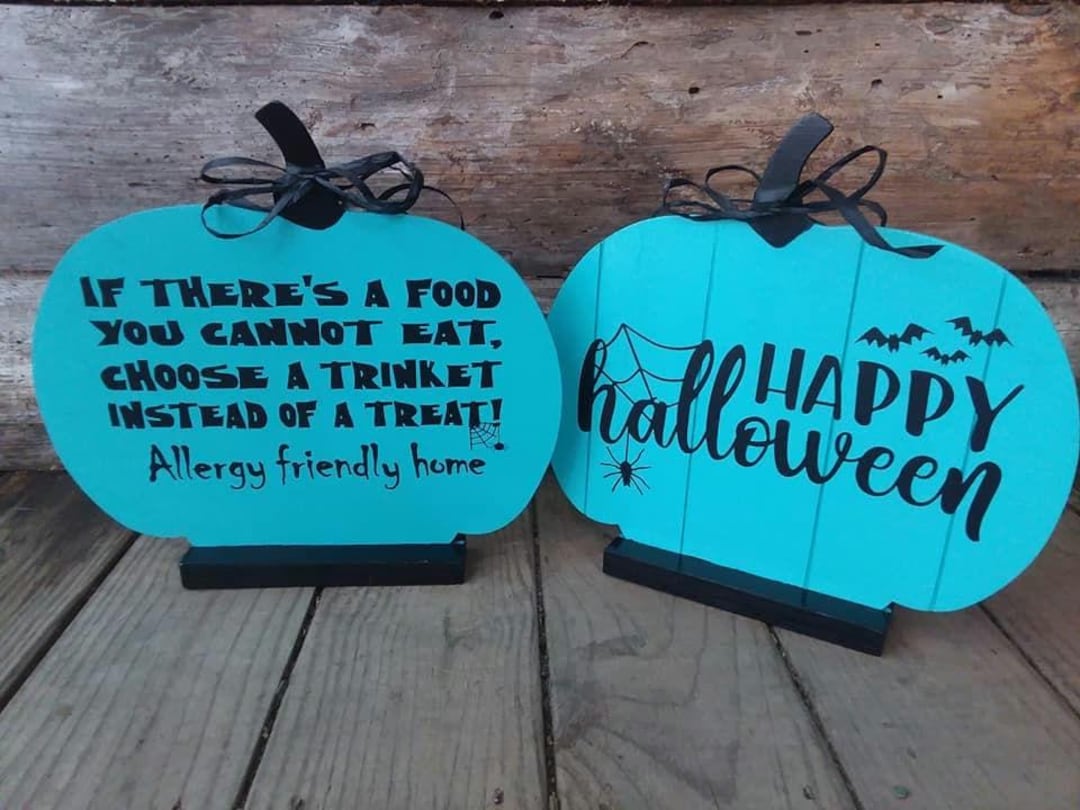 Teal Pumpkin Project Wooden Pumpkins Double Sided Design Fall Decor ...