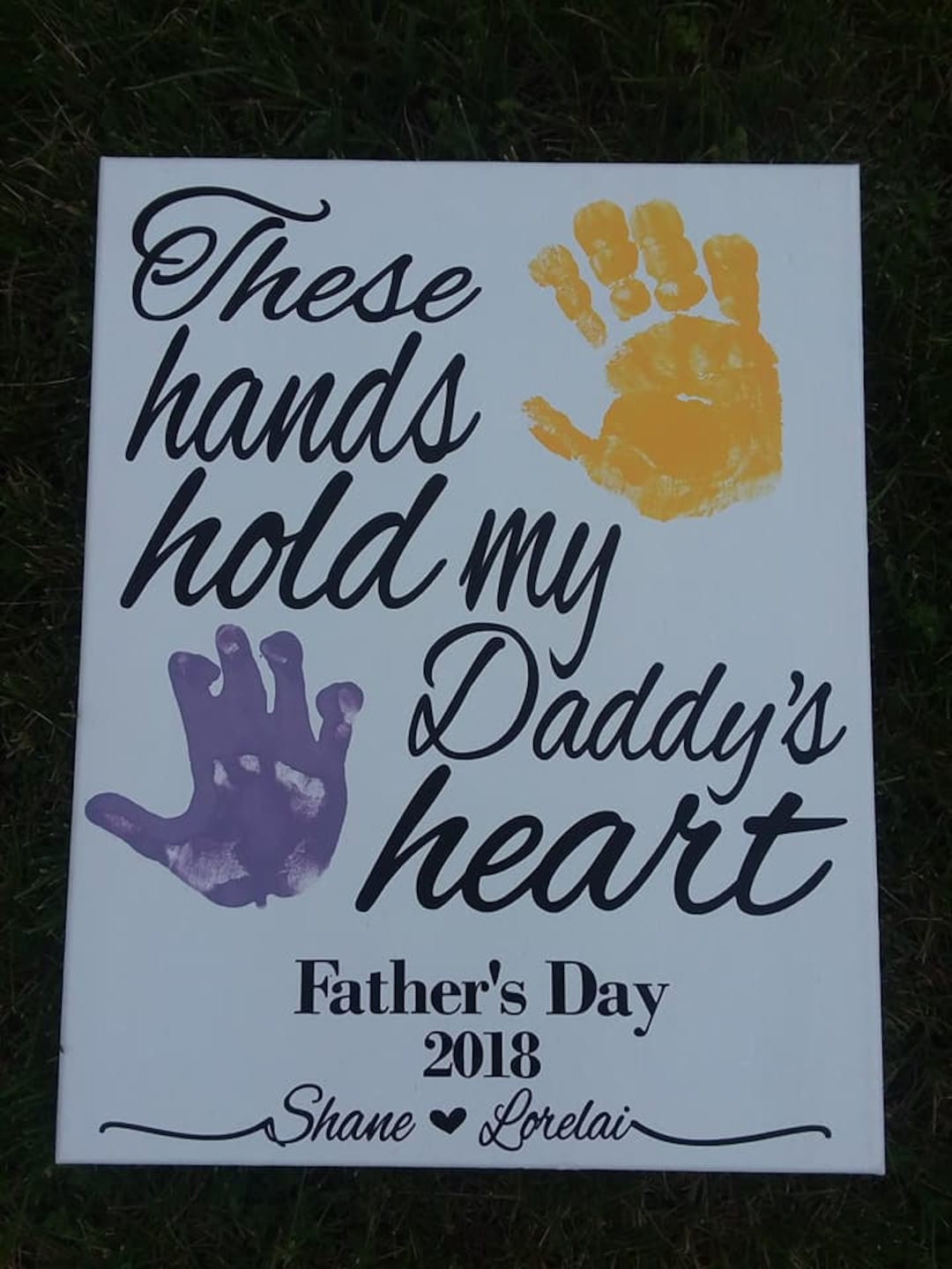Personalized Hand Print Canvas Handprint Gift for Him Dad Birthday Gift ...