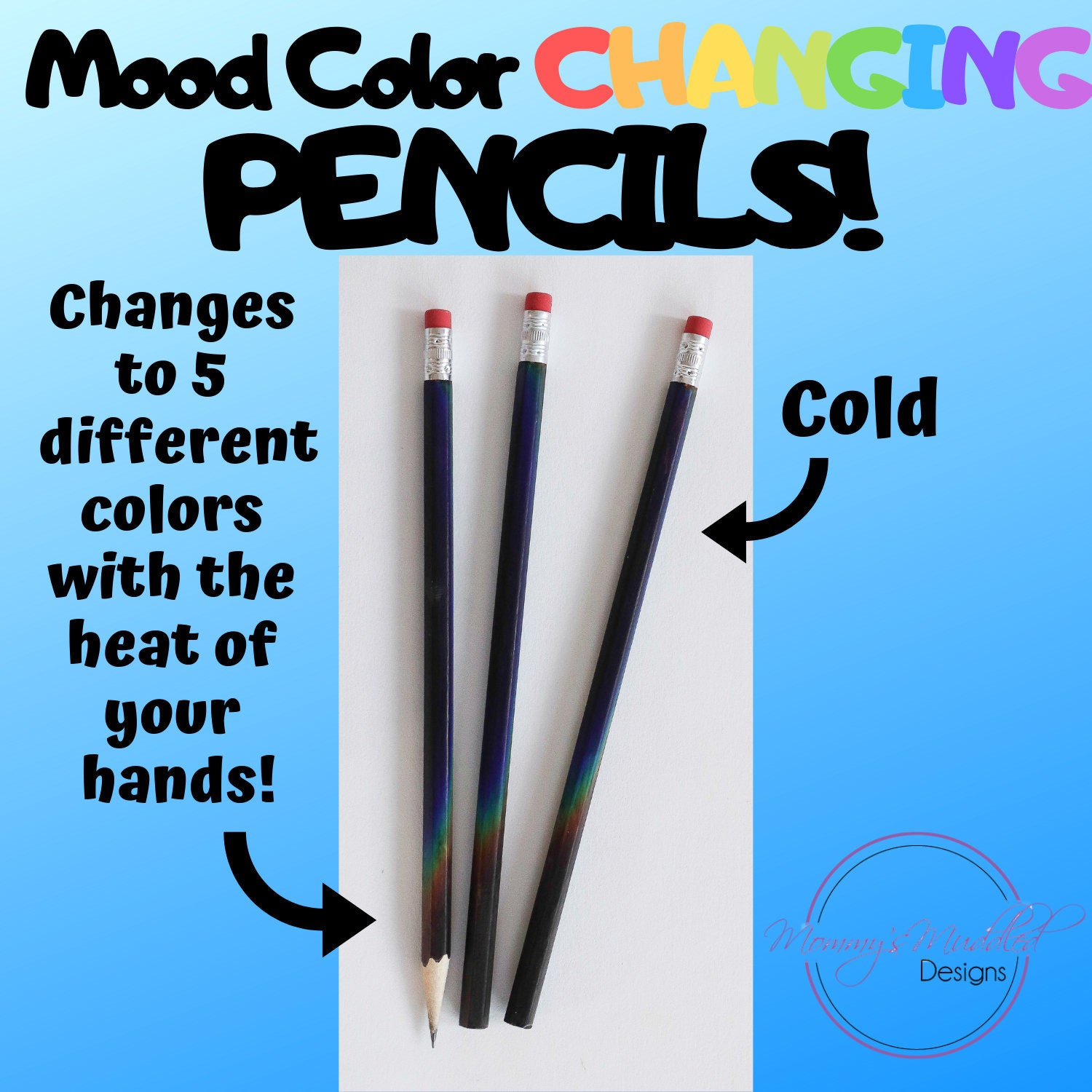 Mood Color Changing Pencils Set of 3 Custom Pencil Set Back | Etsy