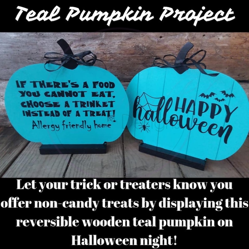Teal Pumpkin Project Wooden Pumpkins Double Sided Design Fall Decor ...