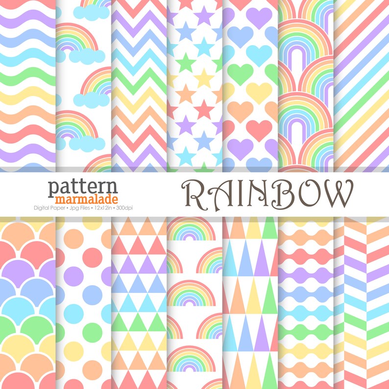 SALE Rainbow Light Pastel Colors Digital Paper Pattern - Rainbow ...