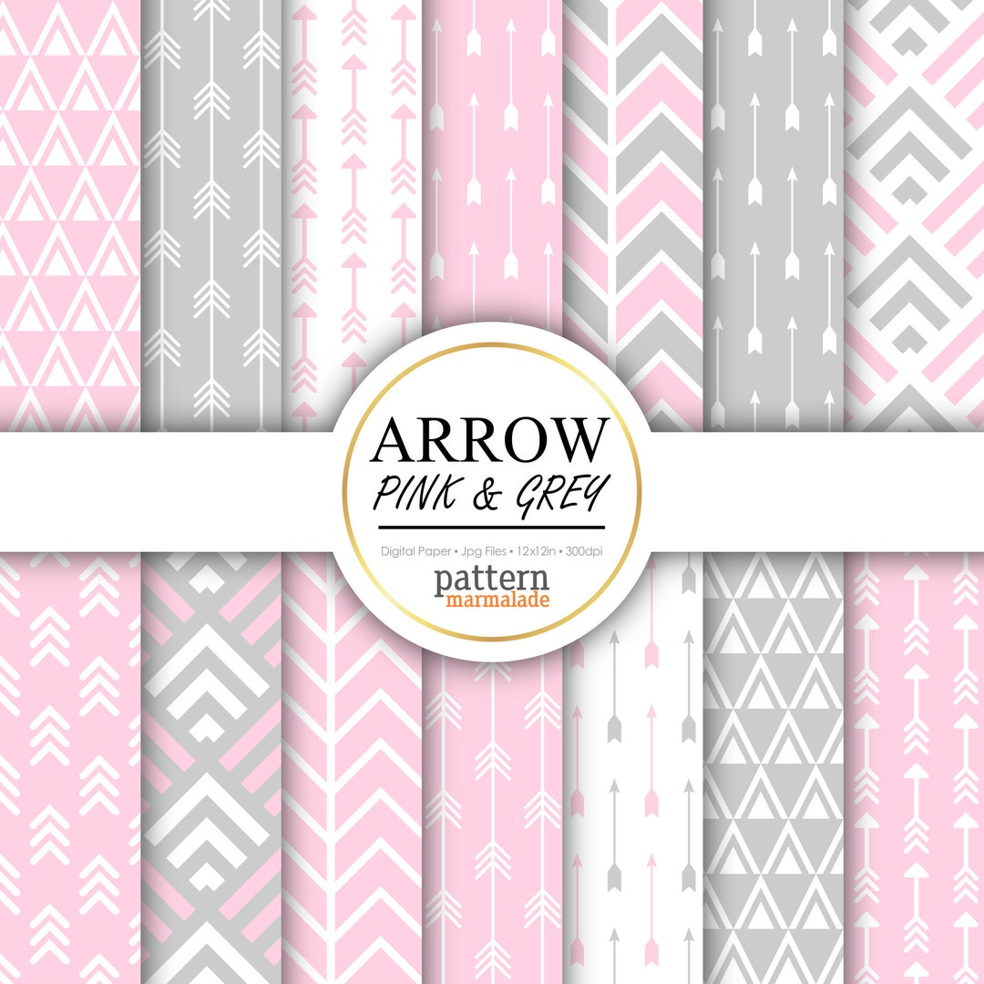 SALE Arrow Pink and Grey Digital Paper Pattern - Seamless Arrow Pattern ...