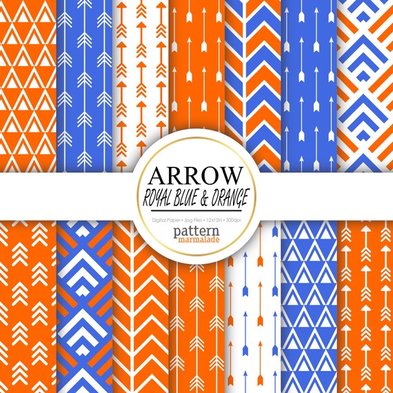 SALE Arrow Royal Blue and Orange Digital Paper Pattern - Etsy